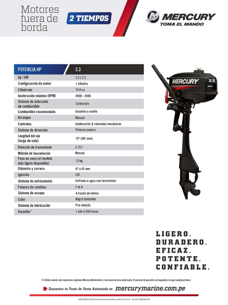 Ficha Técnica Mercury 2 Tiempos 3.3 HP | PDF