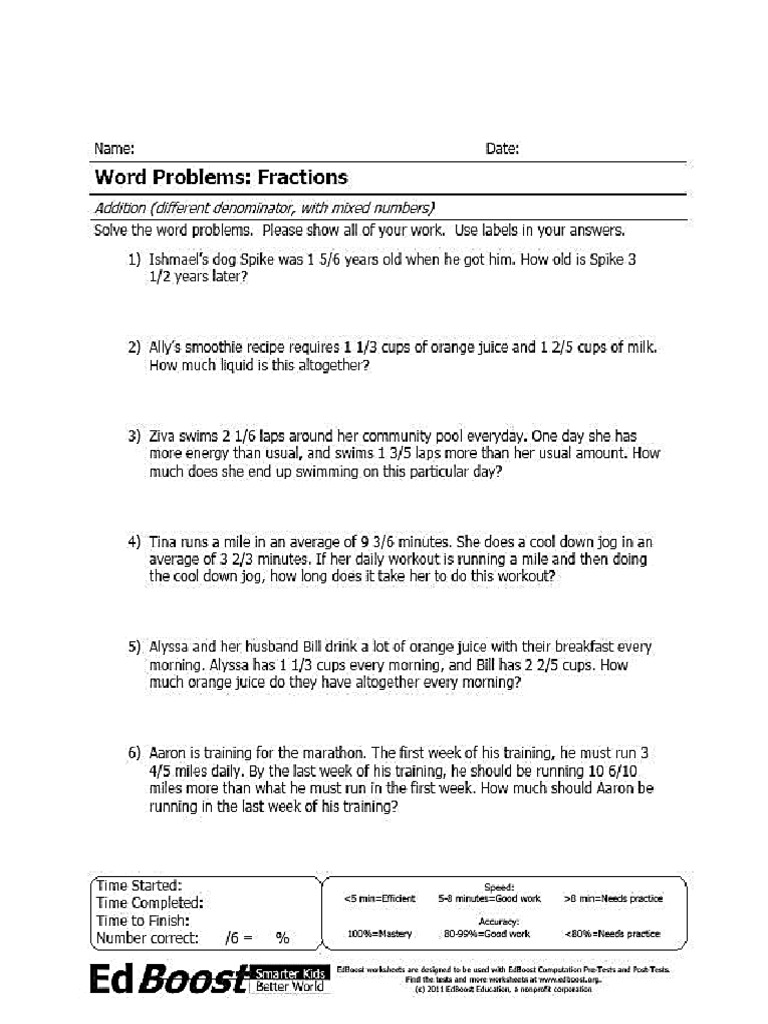 Addition of Fractions Word Problem | PDF