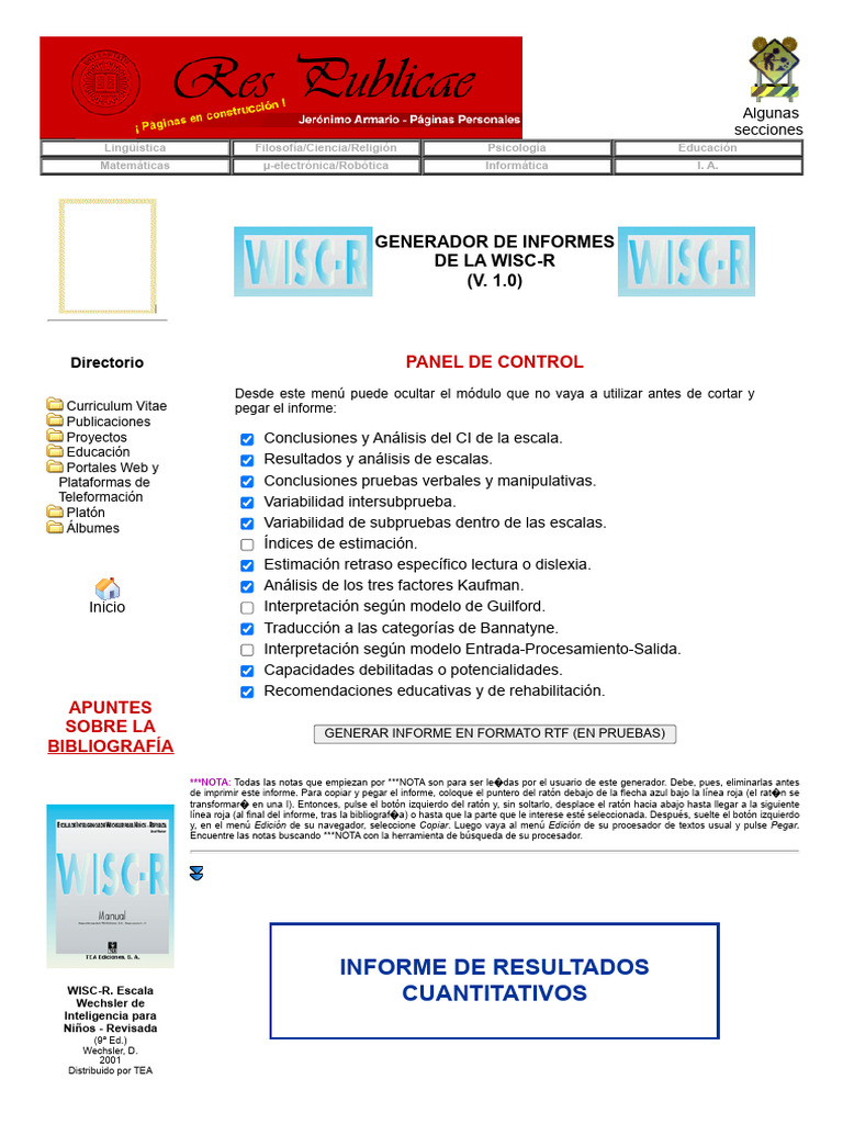 RES PUBLICAE - Psicolog A - Generador Informe WISC-R - P Ginas Personales de Jer Nimo Armario ...