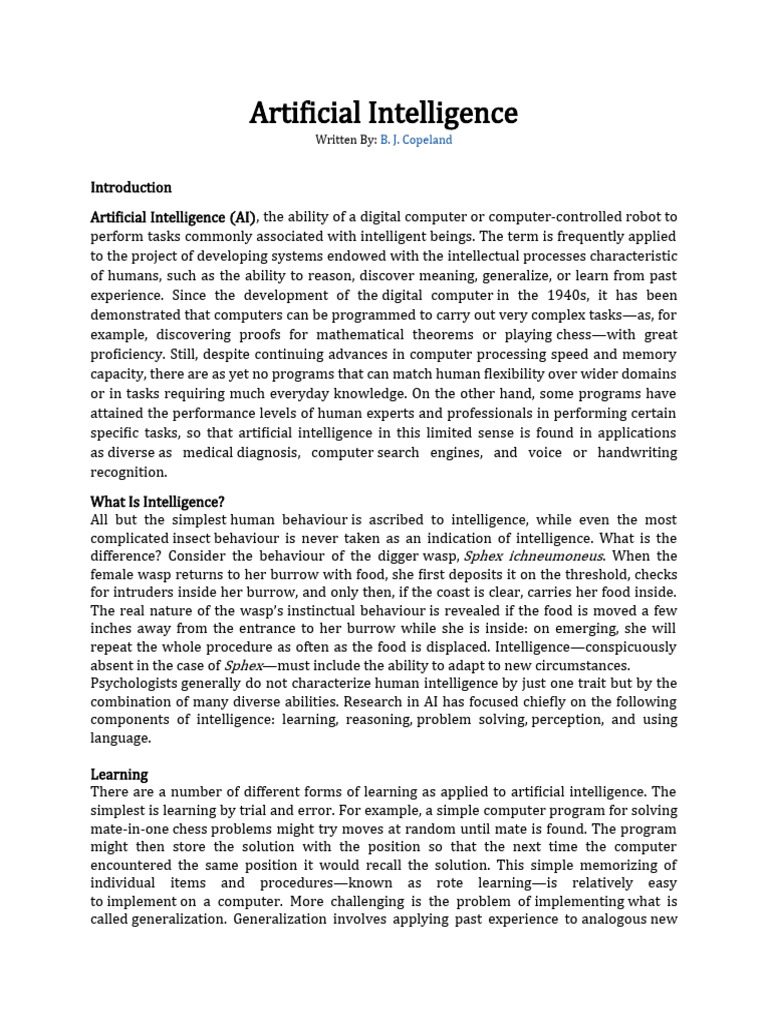 Artificial Intelligence | PDF | Intelligence (AI) & Semantics | Artificial Intelligence