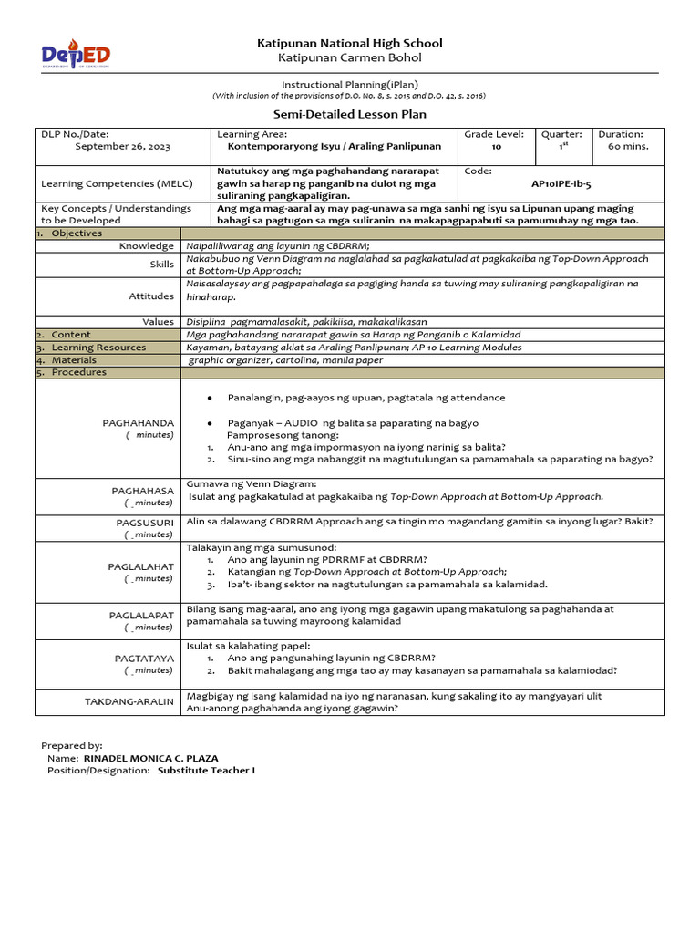 Lesson Plan AP 10 SEPT. 26 | PDF