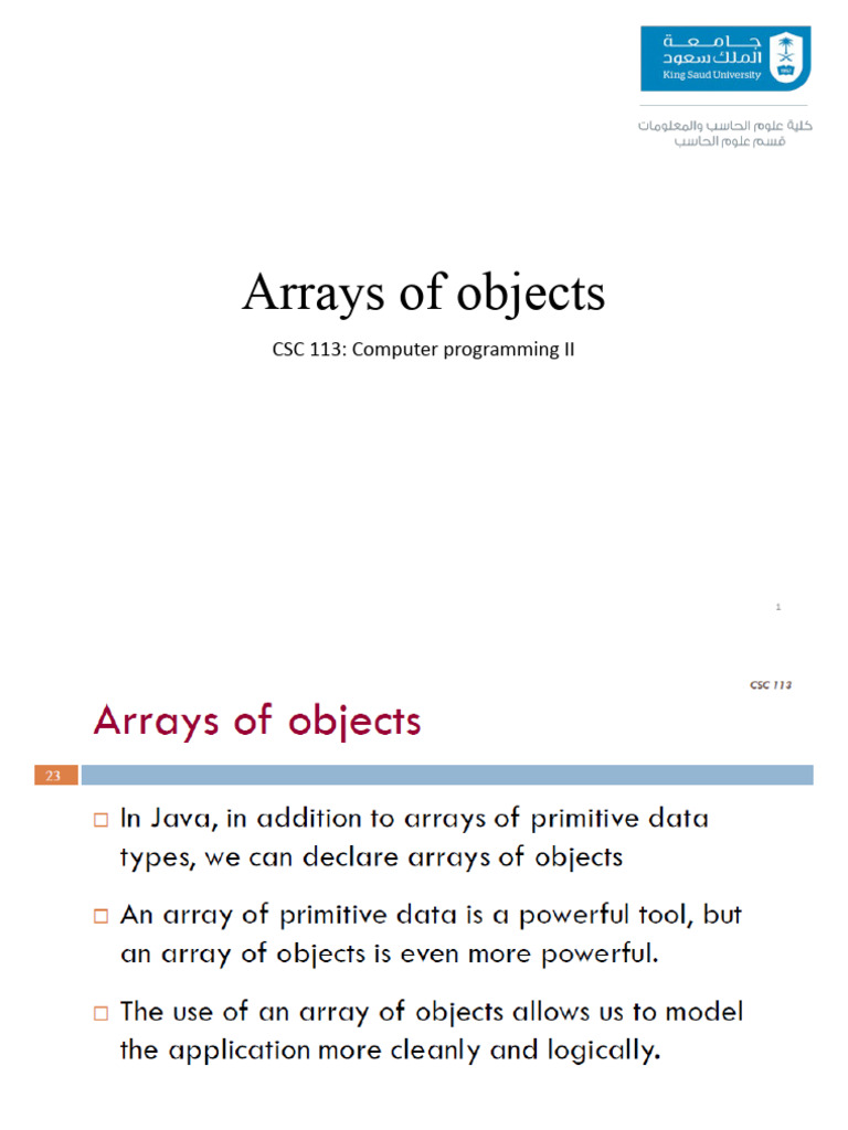 W2 Lec 2 3-Ch1-2 Arrays of Objects | PDF | Computer Programming | Programming Paradigms