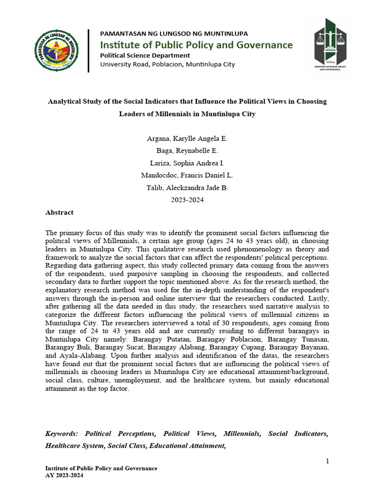 Manuscript - Group 5 (Bapol 4B) | PDF | Governance | Millennials