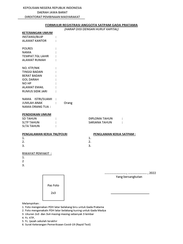 Form Registrasi Gada Pratama | PDF