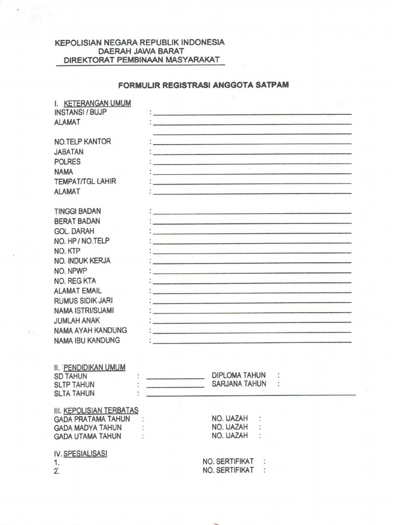 Form Registrasi Kta | PDF