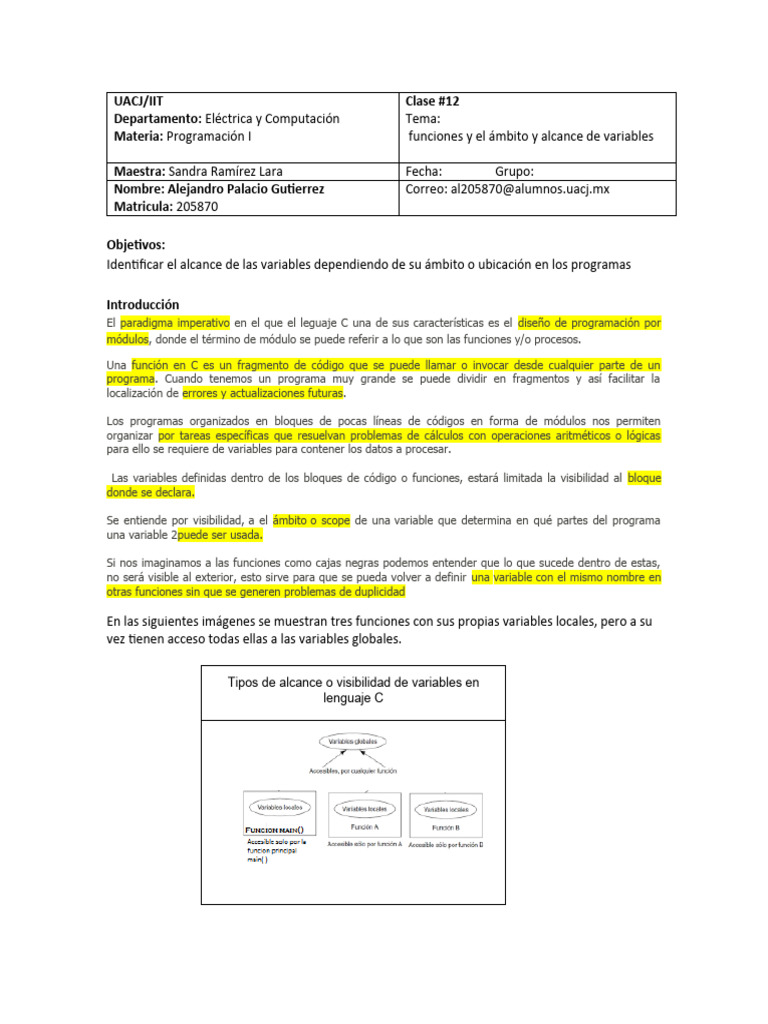 Clase 12 PE_H FUNCIONES | PDF | Variable (informática) | Programa de computadora