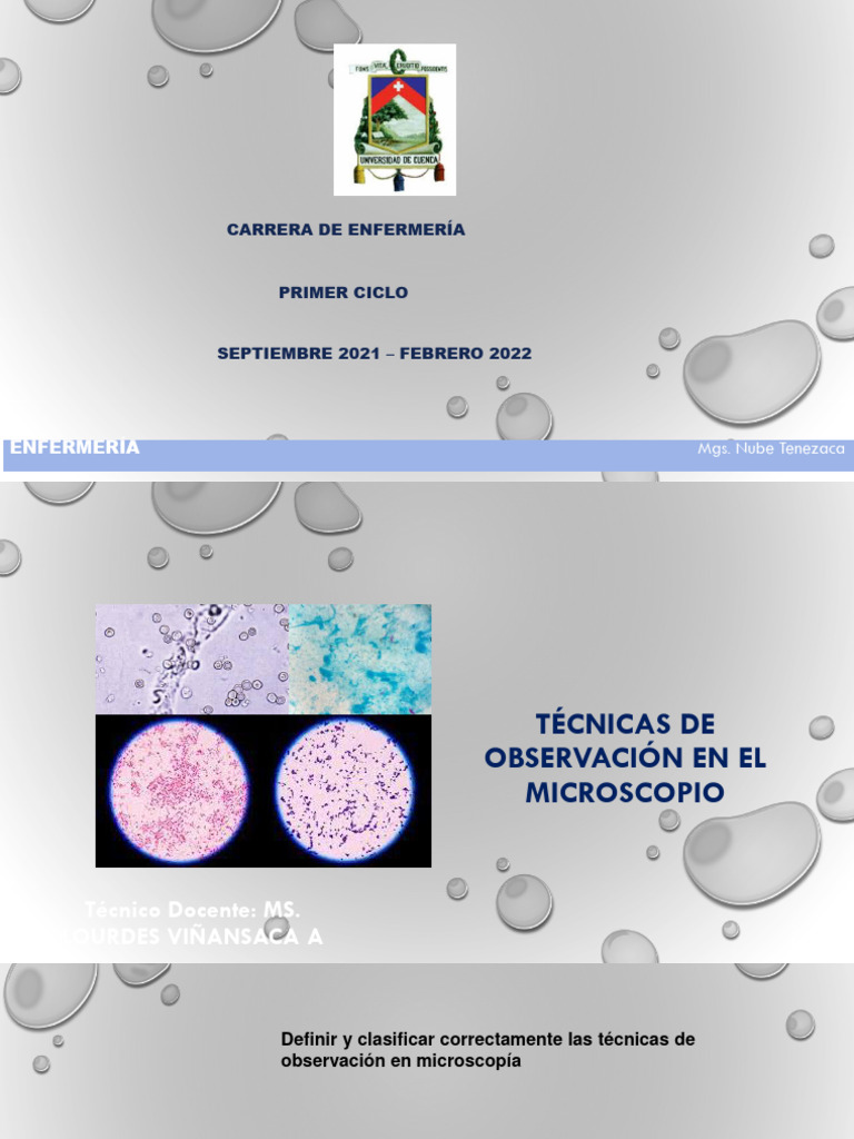 Técnicas de Observación en Microscopía | PDF | Tinción | Biología Celular)