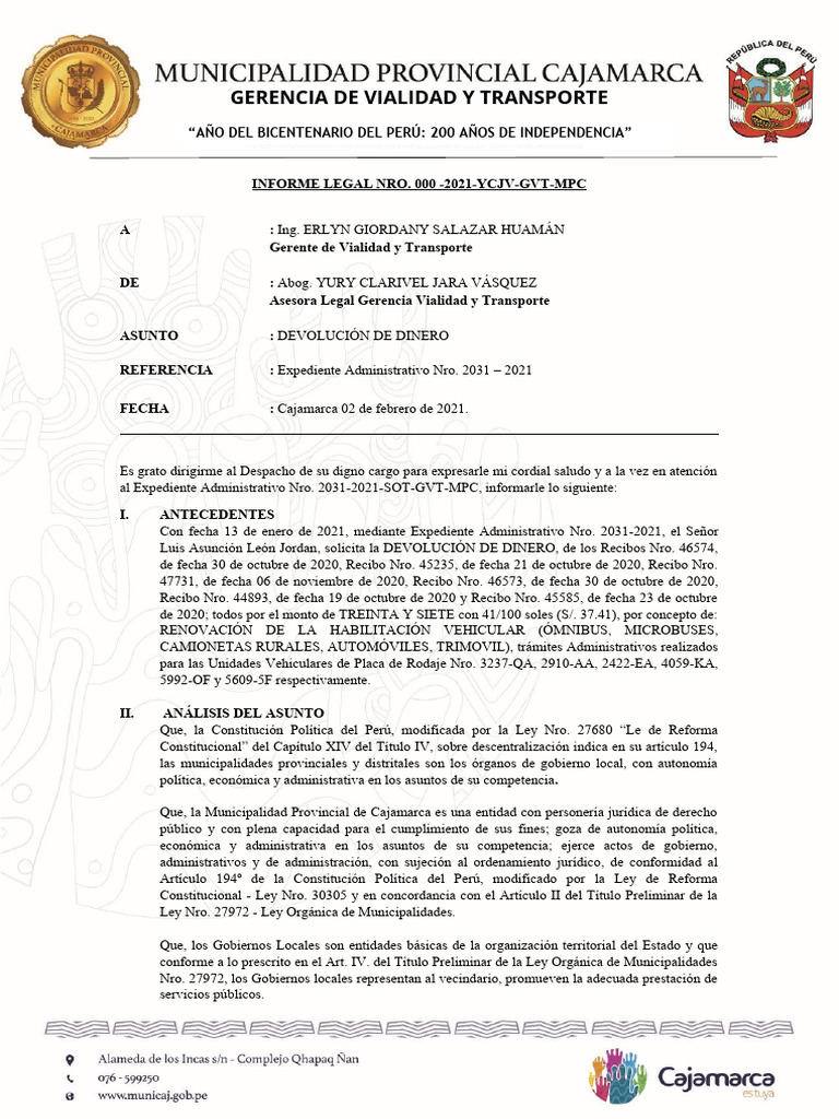 Expediente Administrativo #2031-2021-Devolución de Dinero | PDF ...