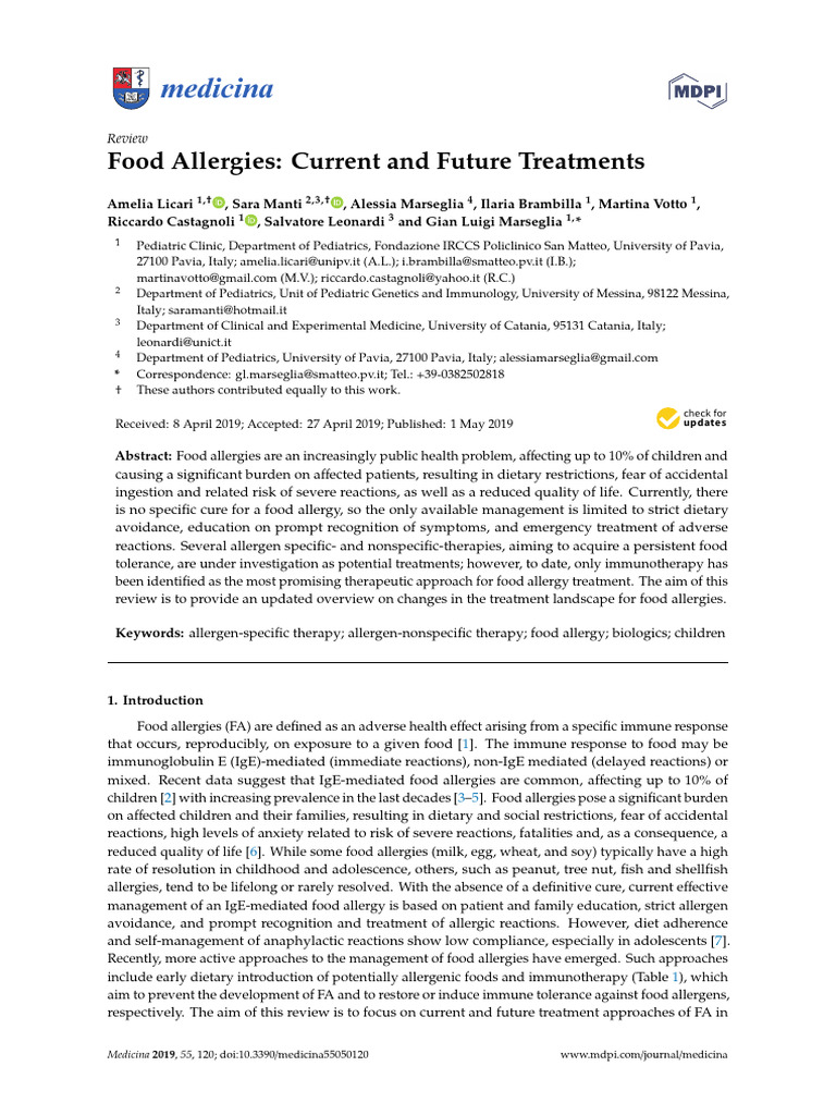 Food Allergies Current And Future Treatments 2020 Pdf Food Allergy