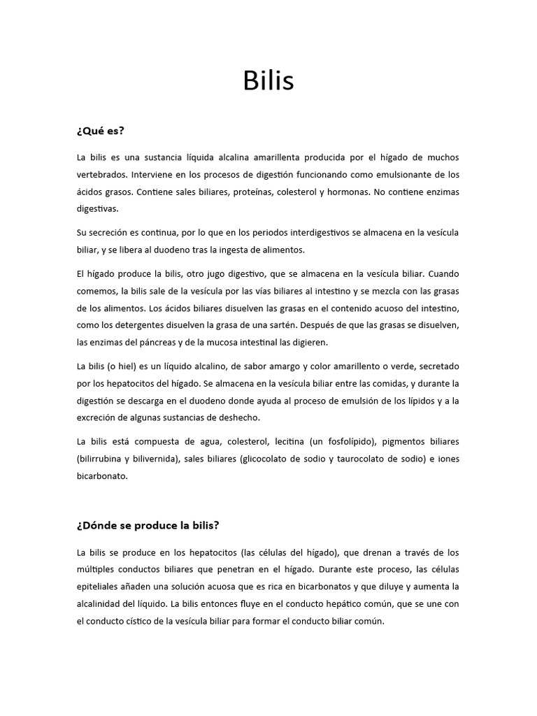 Producción y funciones de la bilis | PDF | Bilis | Sistema digestivo humano