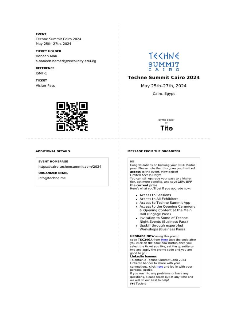 Techne Summit Cairo 2024 Visitor Pass | PDF | Computing | Social ...