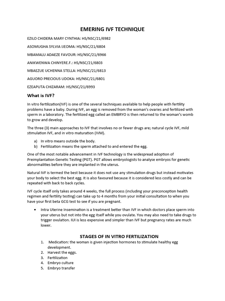 Ivf Techniques Presentation | PDF | In Vitro Fertilisation | Ovary