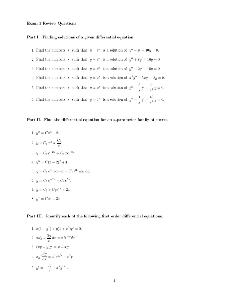 Differential Equations Exam Review | PDF | Differential Calculus ...