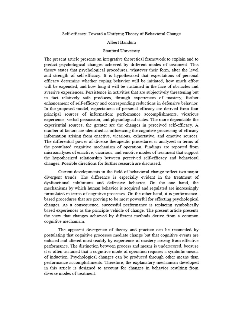 Theory of Self Efficacy | PDF | Self Efficacy | Motivational