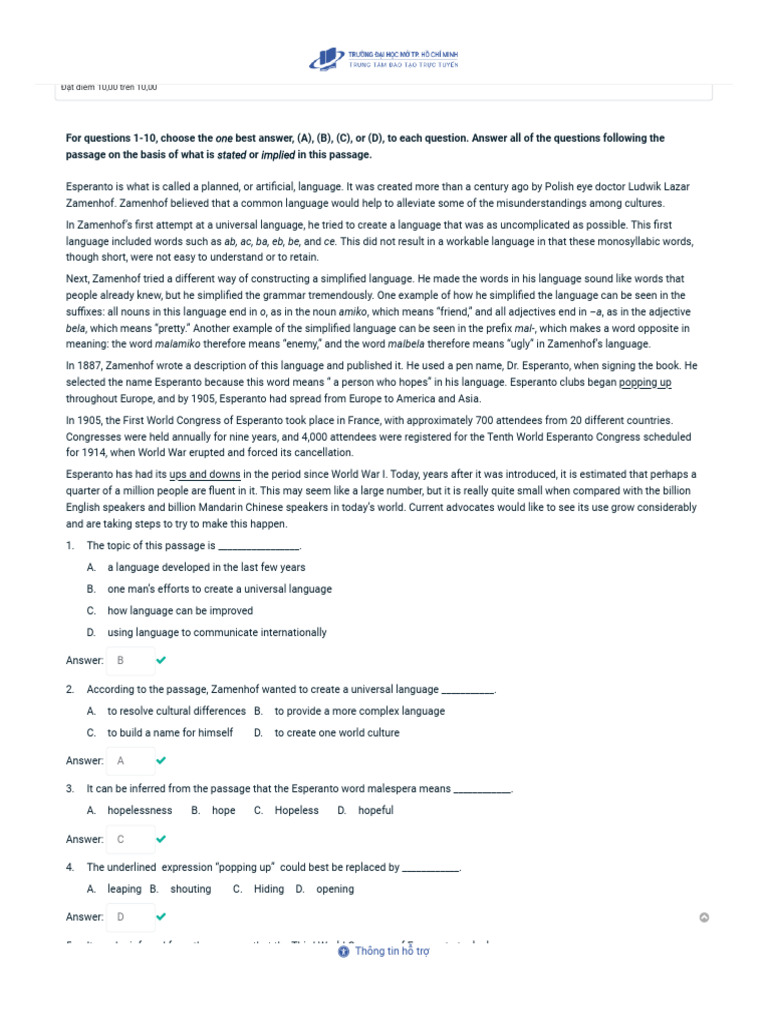 Test of unit 1 - Xem lại lần làm thử | PDF | Online Advertising ...