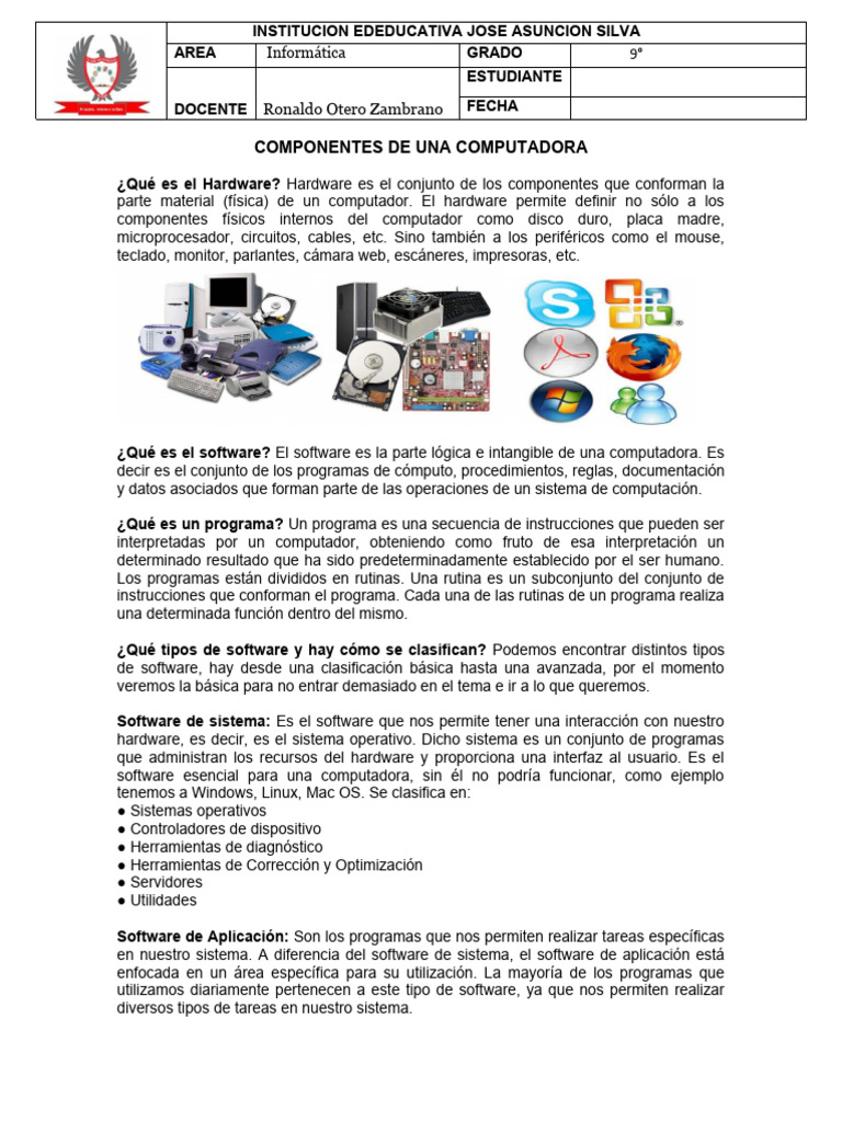 Taller informatica 9 grado primer periodo | PDF | Hardware de la computadora | Software de la ...