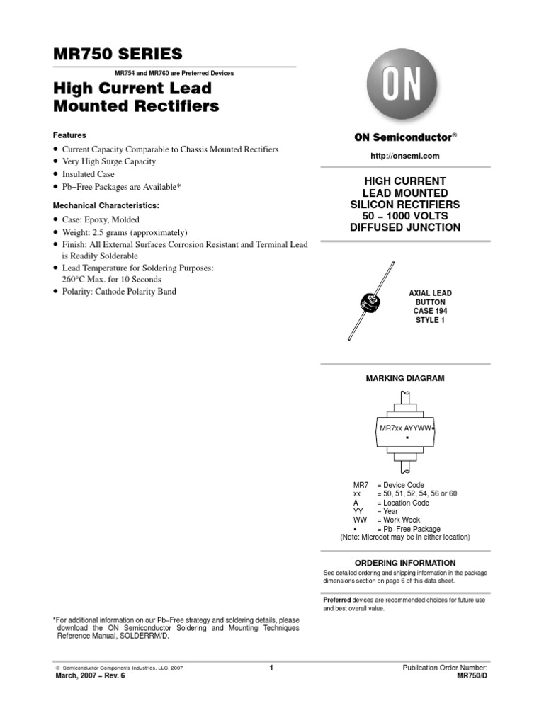 Mr750 Series High Current Lead Mounted Rectifiers | PDF | Rectifier ...