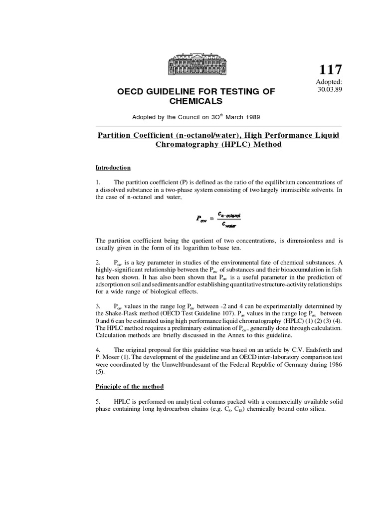 Método OECD 117 | PDF | Chromatography | High Performance Liquid Chromatography