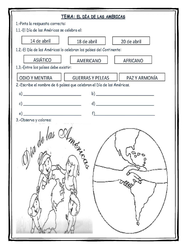 Ficha de Trabajo Dia de Las America 2 | PDF