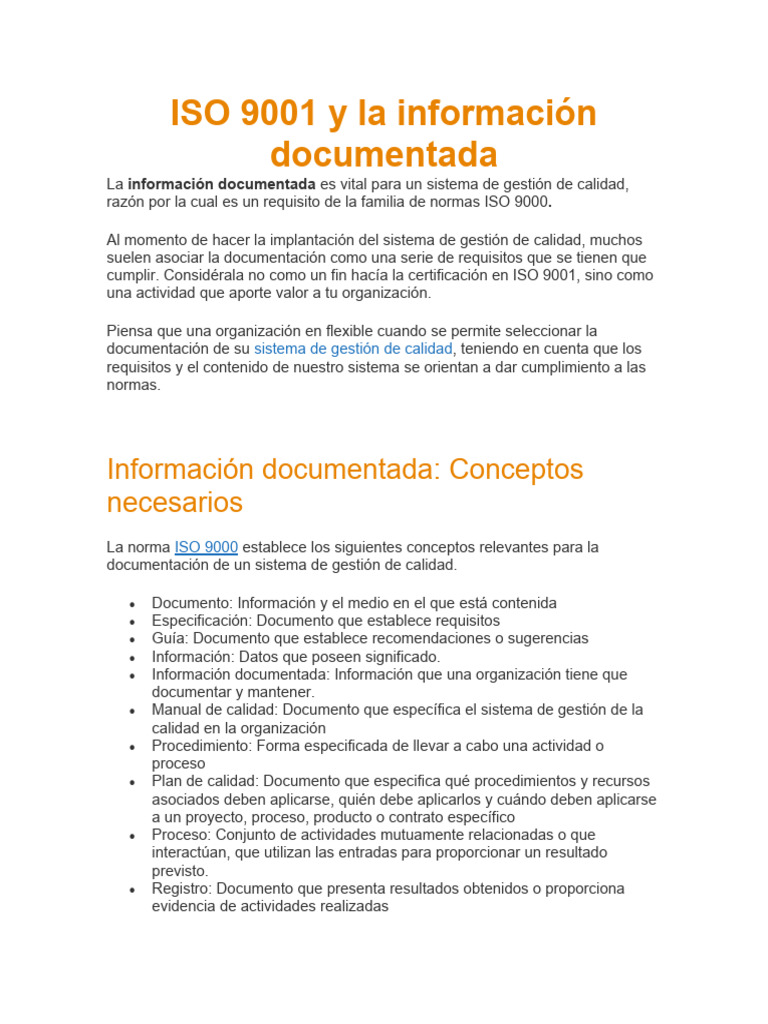 Información Documentada en ISO 9001 | PDF | Sistema de manejo de ...