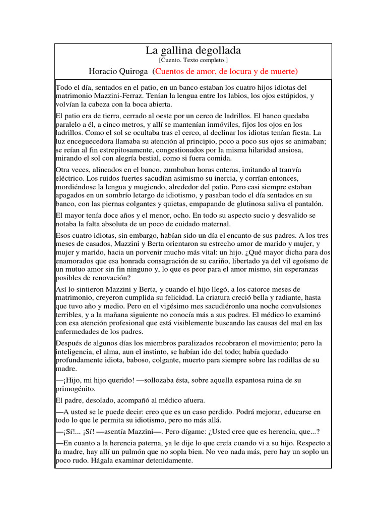 La Gallina Degollada - Horacio Quiroga | PDF | Amor