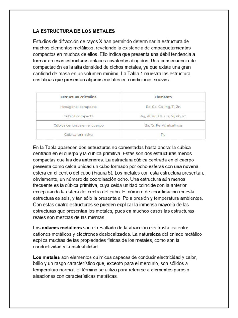 La Estructura de Los Metales Servando e Lopez Morales | PDF