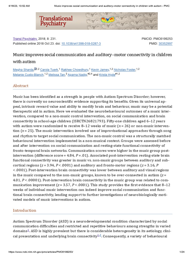 Music's Impact on Autism Communication | PDF | Autism Spectrum ...