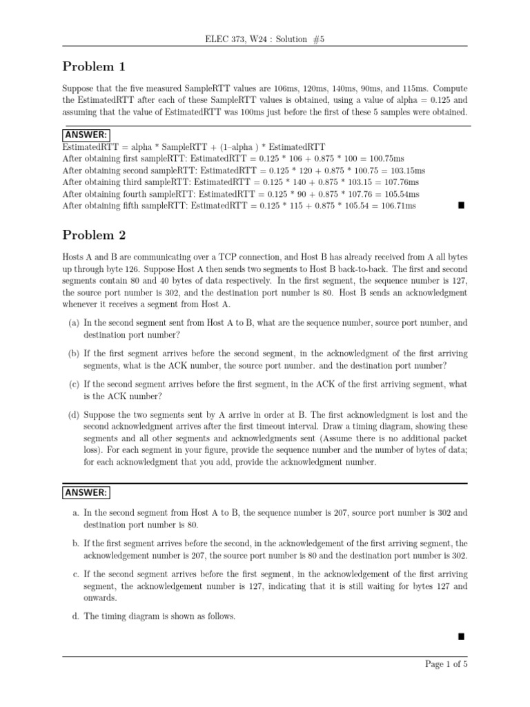Solution To Practice Problem Set 5 Pdf Transmission Control Protocol Network Congestion 6401