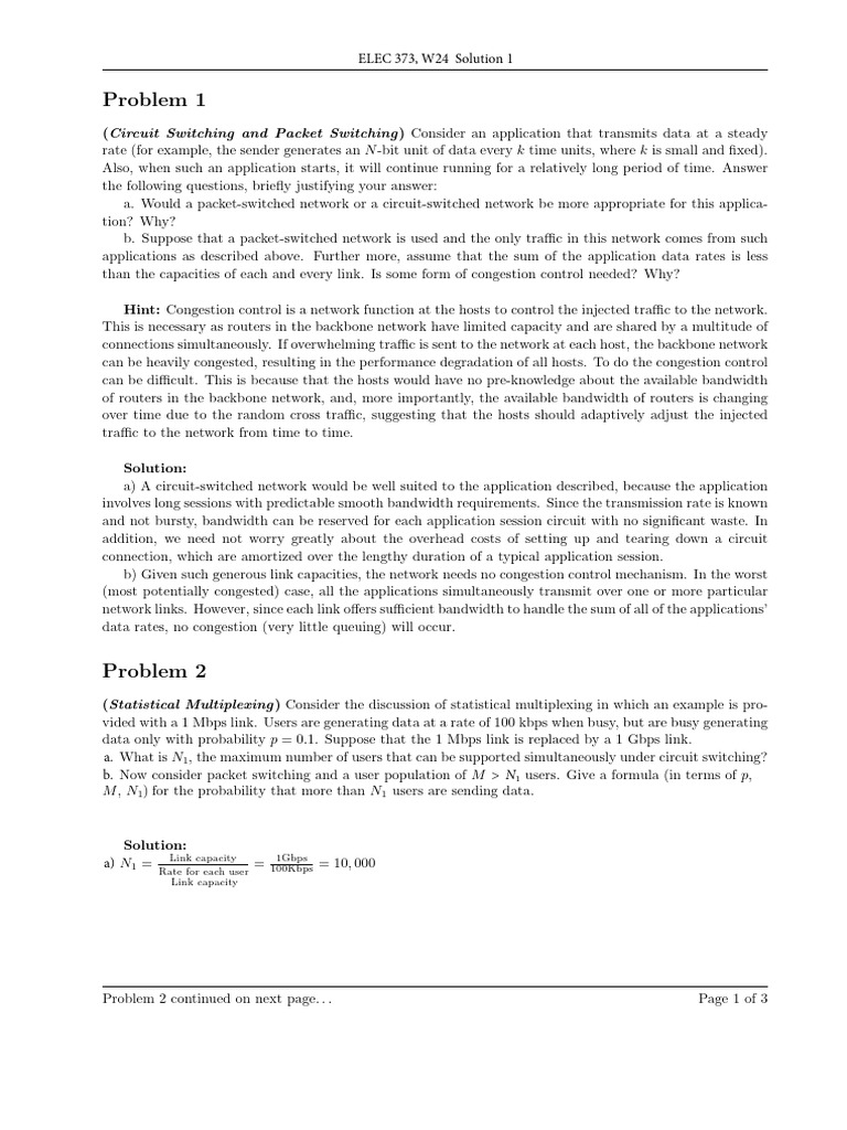 Solution To Practice Problem Set 1 Pdf Computer Network Network Congestion