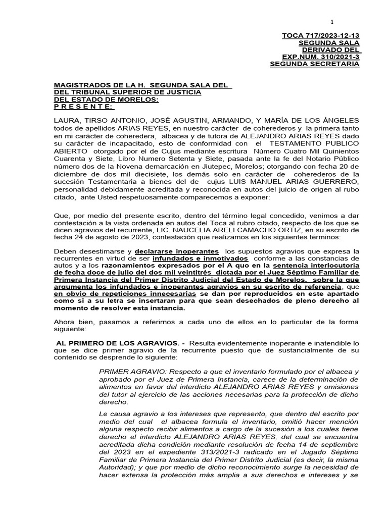 Contestacion de Agravios | PDF | Invalidez | Herencia