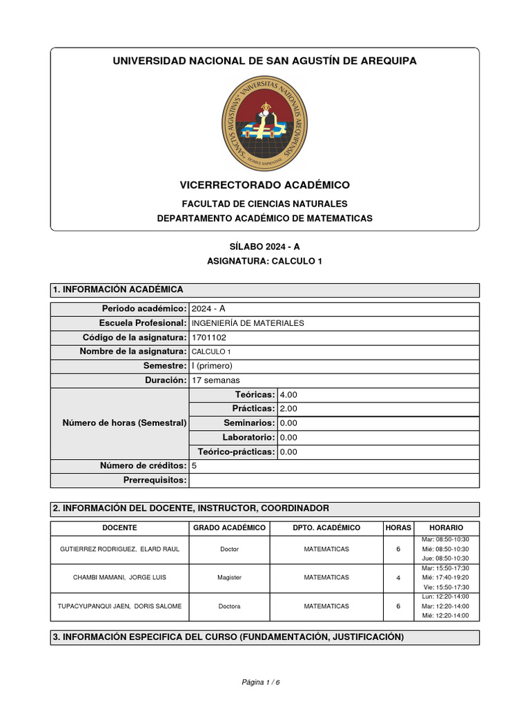 Silabo Cal 1 Ing Mat Firmado D | PDF | Derivado | Integral