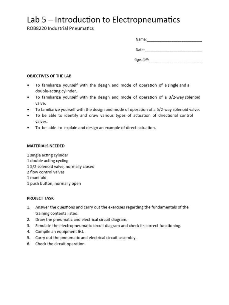 Lab5-Intro To Electropneumatics | PDF | Valve | Pneumatics