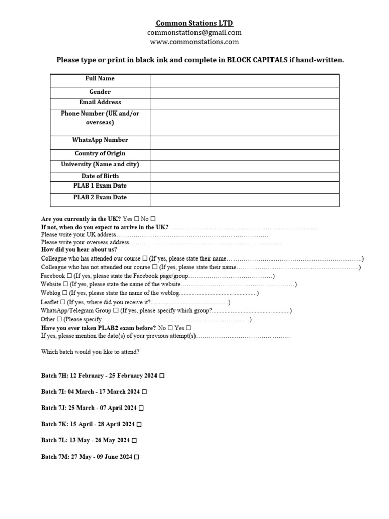 PLAB Exam Course Registration | PDF
