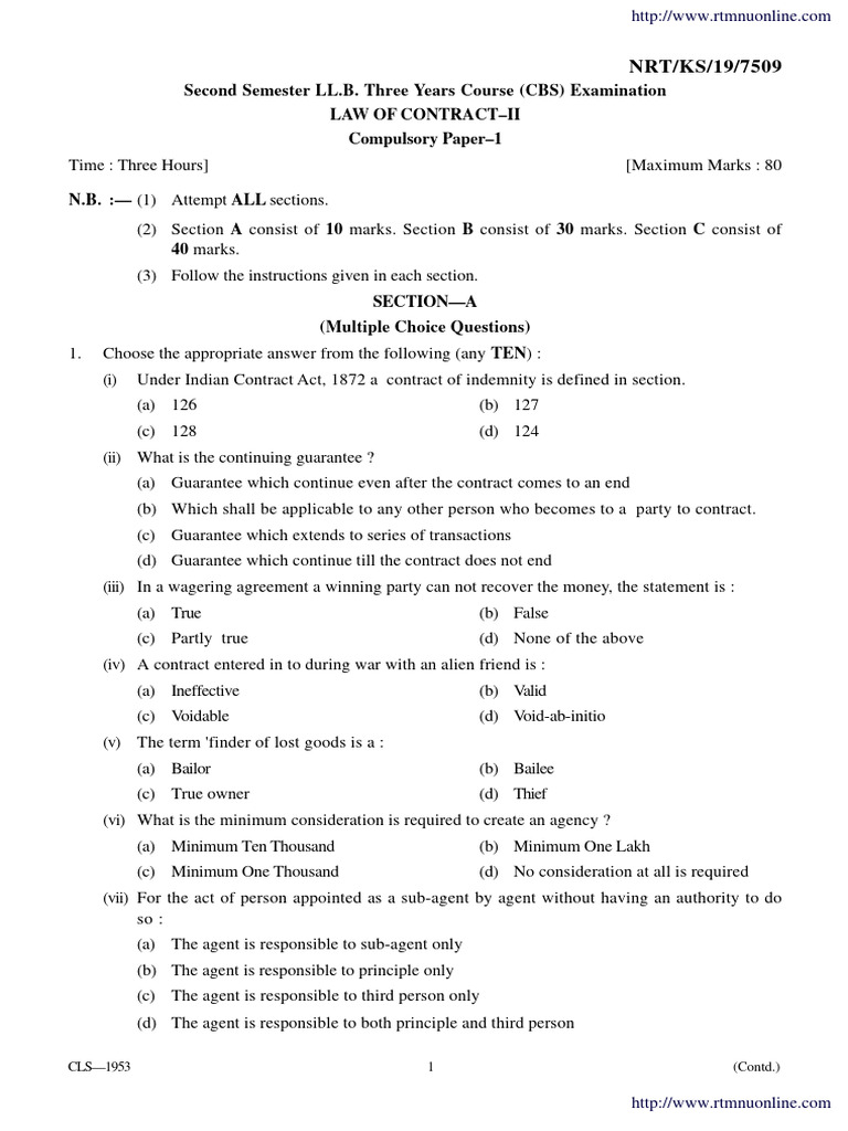 LLB 2 Sem Law of Contract 2 p1 7509 Summer 2019 | PDF | Guarantee ...