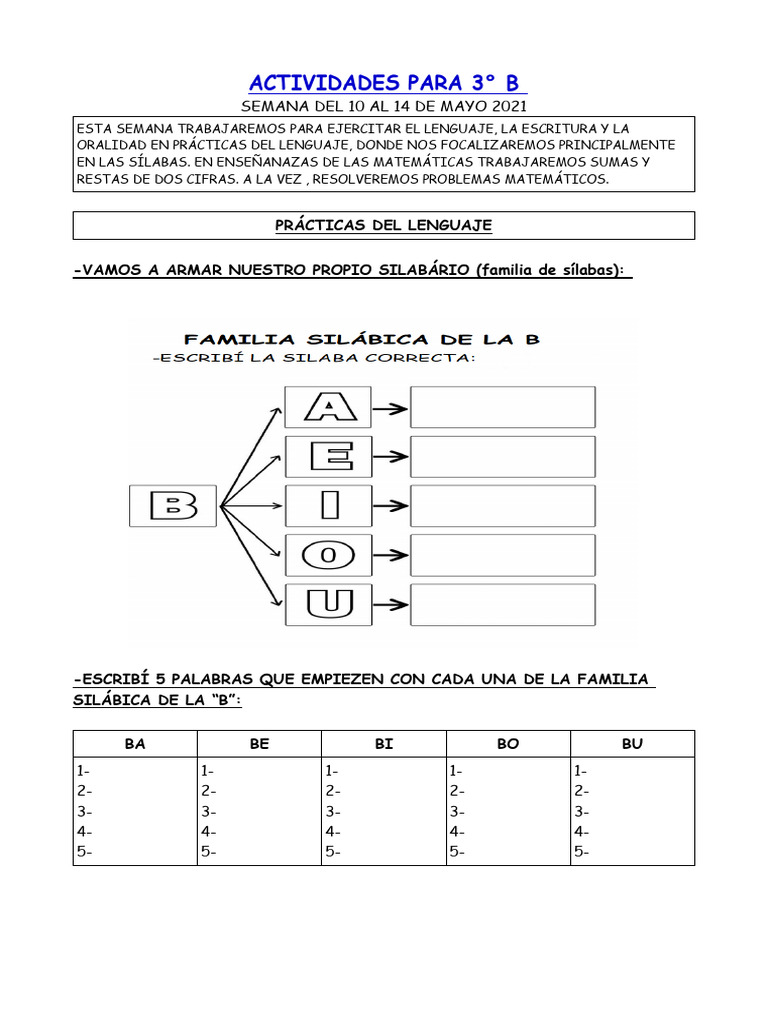 Actividades para 3° B Semana Del 10 Al 14 de Mayo 2021 D.Z. | PDF ...