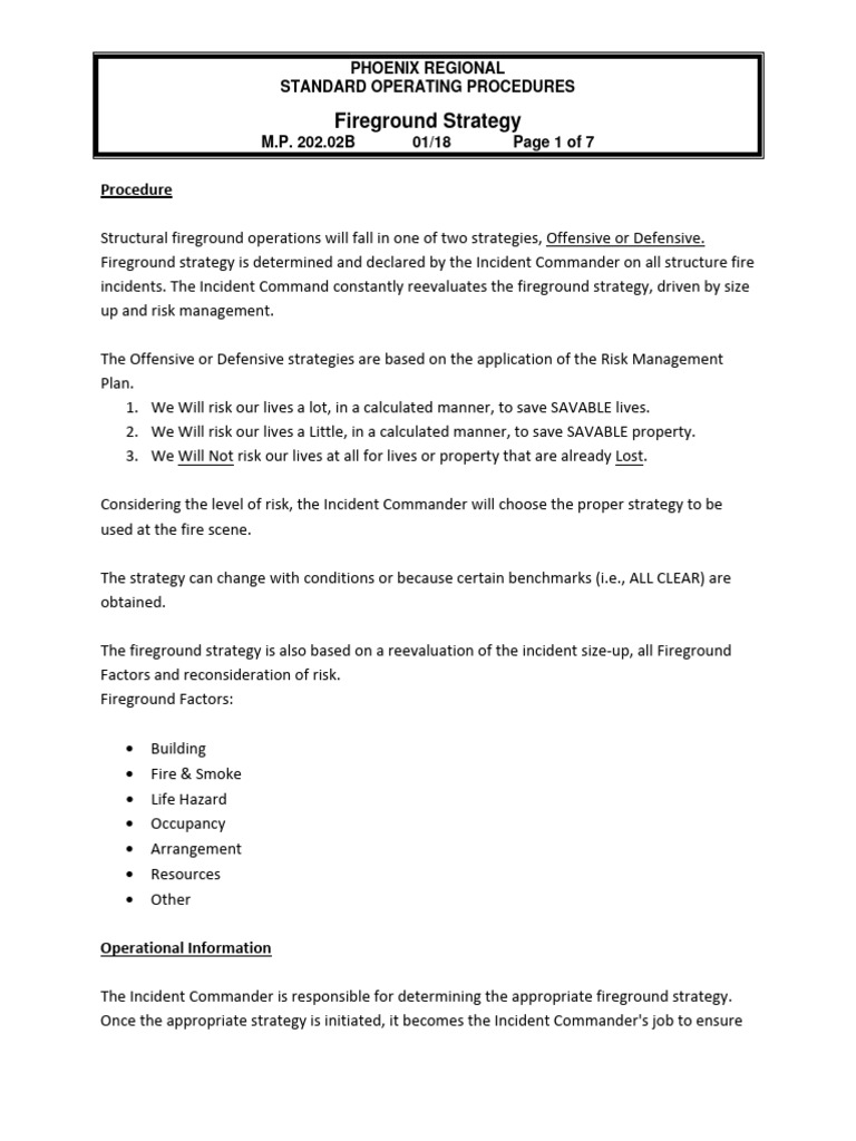 Fireground Strategy SOP for Incident Command | PDF | Firefighter | Risk ...
