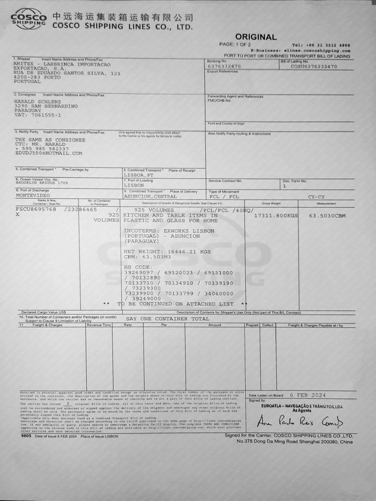 BL Maritimo Anitex | PDF