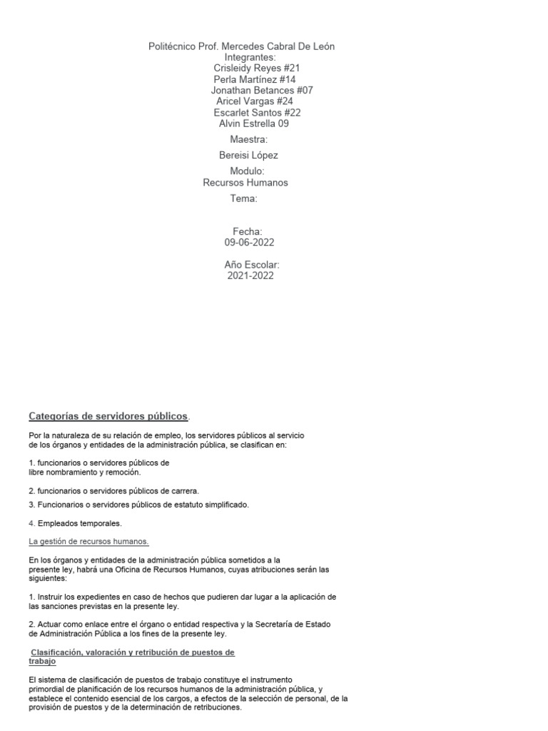 Categorías de servidores públicos | PDF | Gestión de recursos humanos ...