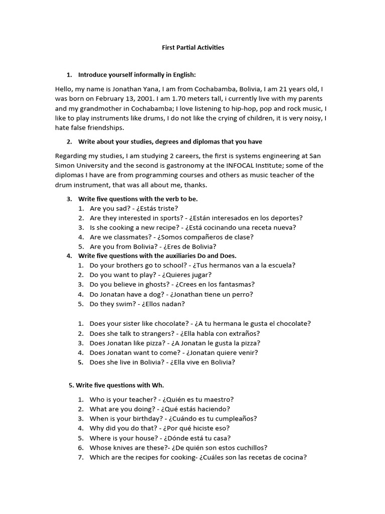 First Partial Activities | PDF