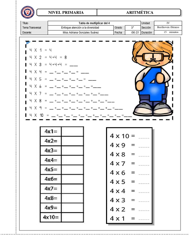 Fichas _ Multiplicación del 4 y 5 | PDF | Matemáticas | Aritmética