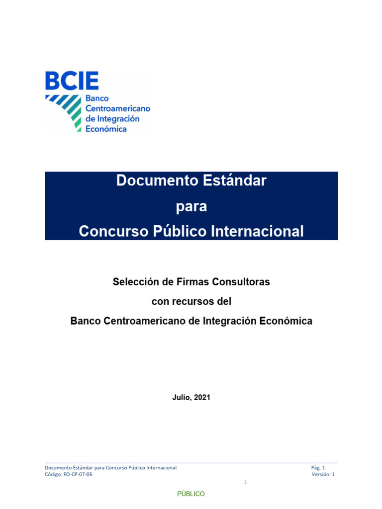 Documento Estandar Para Concurso Publico Internacional 2021 | PDF | Solicitud de propuesta | Bancos