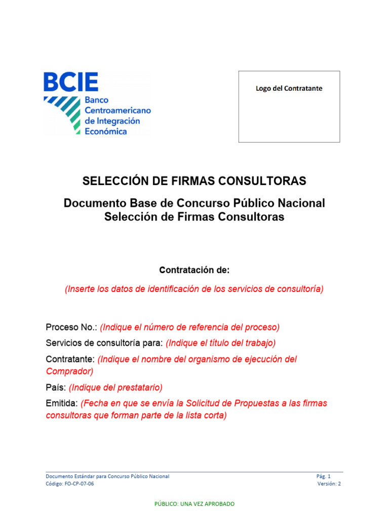 Documento Estandar Para Concurso Publico Nacional Version 2 | PDF ...