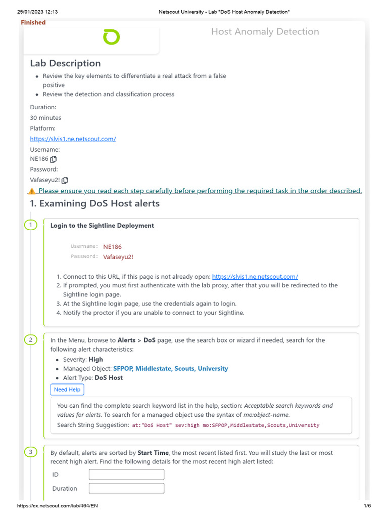 Netscout University Lab Dos Host Alerts P2 Pdf Denial Of Service Attack Port Computer 