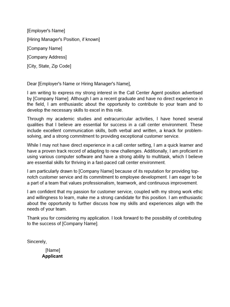 Application Letter For Call Center Agent | PDF | Business | Finance ...