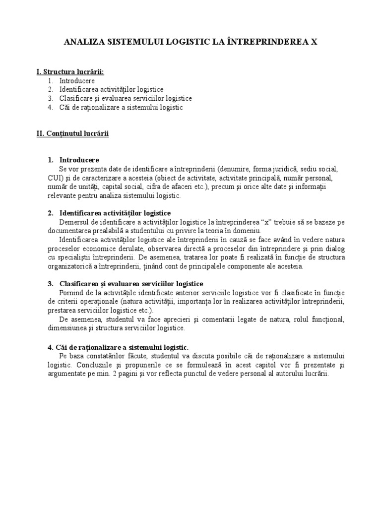 Structura Proiect Logistica | PDF
