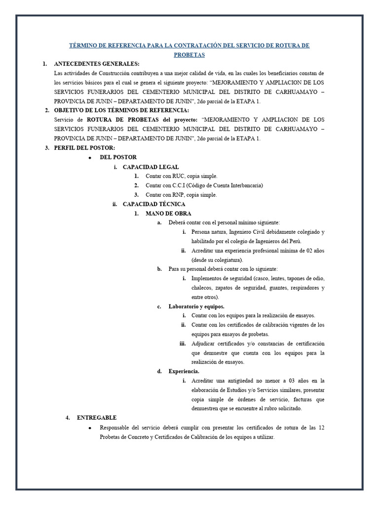 TDR - Rotura de Probetas | PDF TDR - Rotura de Probetas | PDF