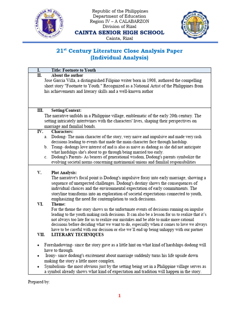 01 Close Analysis Paper Sample - Individual Analysis 1 | PDF