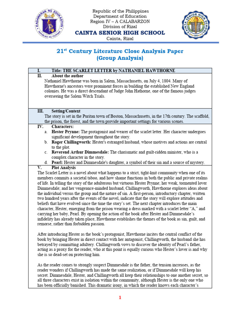 01 Close Analysis Paper Sample - Group Analysis | PDF | The Scarlet Letter
