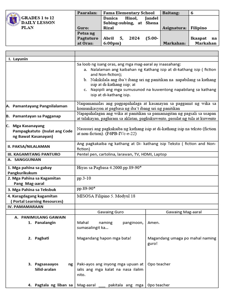 Panitkan Lesson Plan | PDF