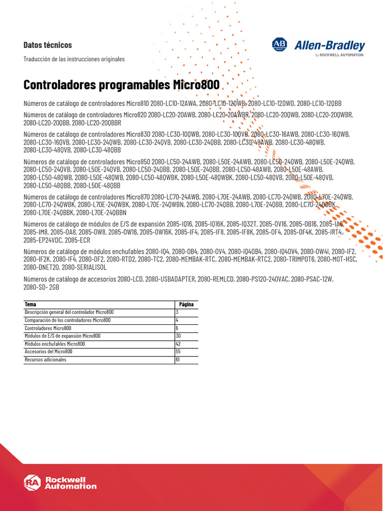 Controladores Programables Micro800: Datos Técnicos | PDF | Controlador ...
